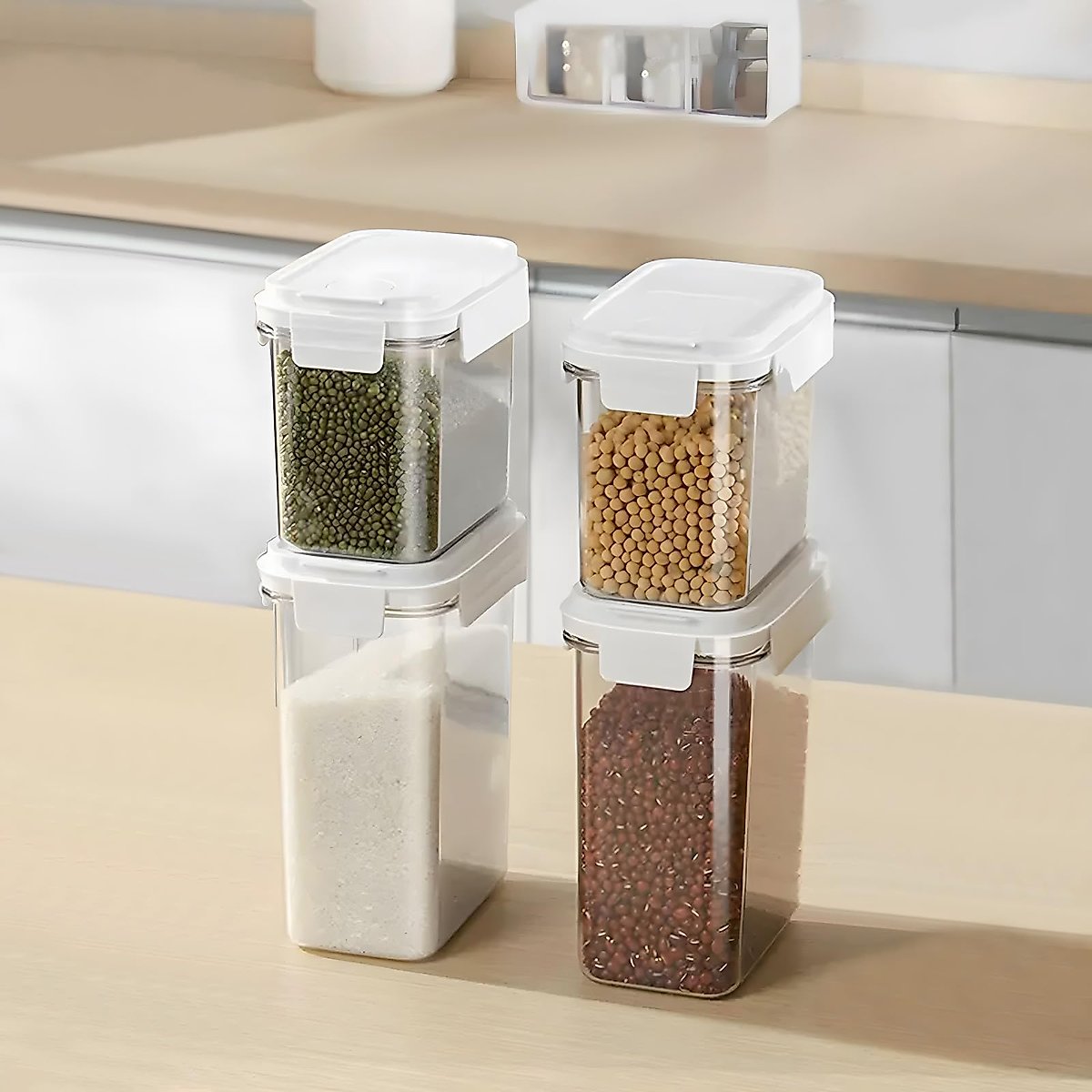 NBILIC Cereal Storage Container Set (Flip Top) BPA Free PET Plastic Material, Reusable, Pantry Organizer, Food Portion Container (Set of 4 2 Large 2 Small) Repeatable