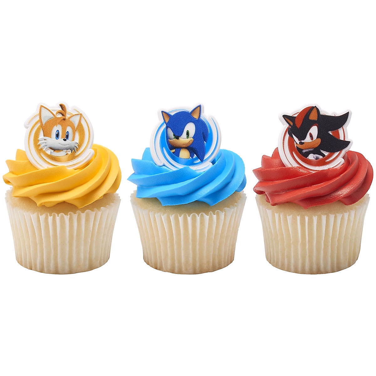DecoPac Sonic the Hedgehog Rings, Cupcake Decorations Featuring Sonic, Tails, and Shadow - 24 Pack
