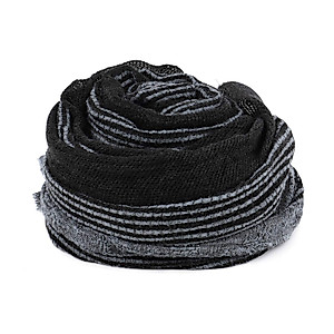 GERINLY Cotton-Linen Scarves Mens Stripe Crinkle Long Scarf Fashion Turban Shawl for Travel Male Wrap (Black)