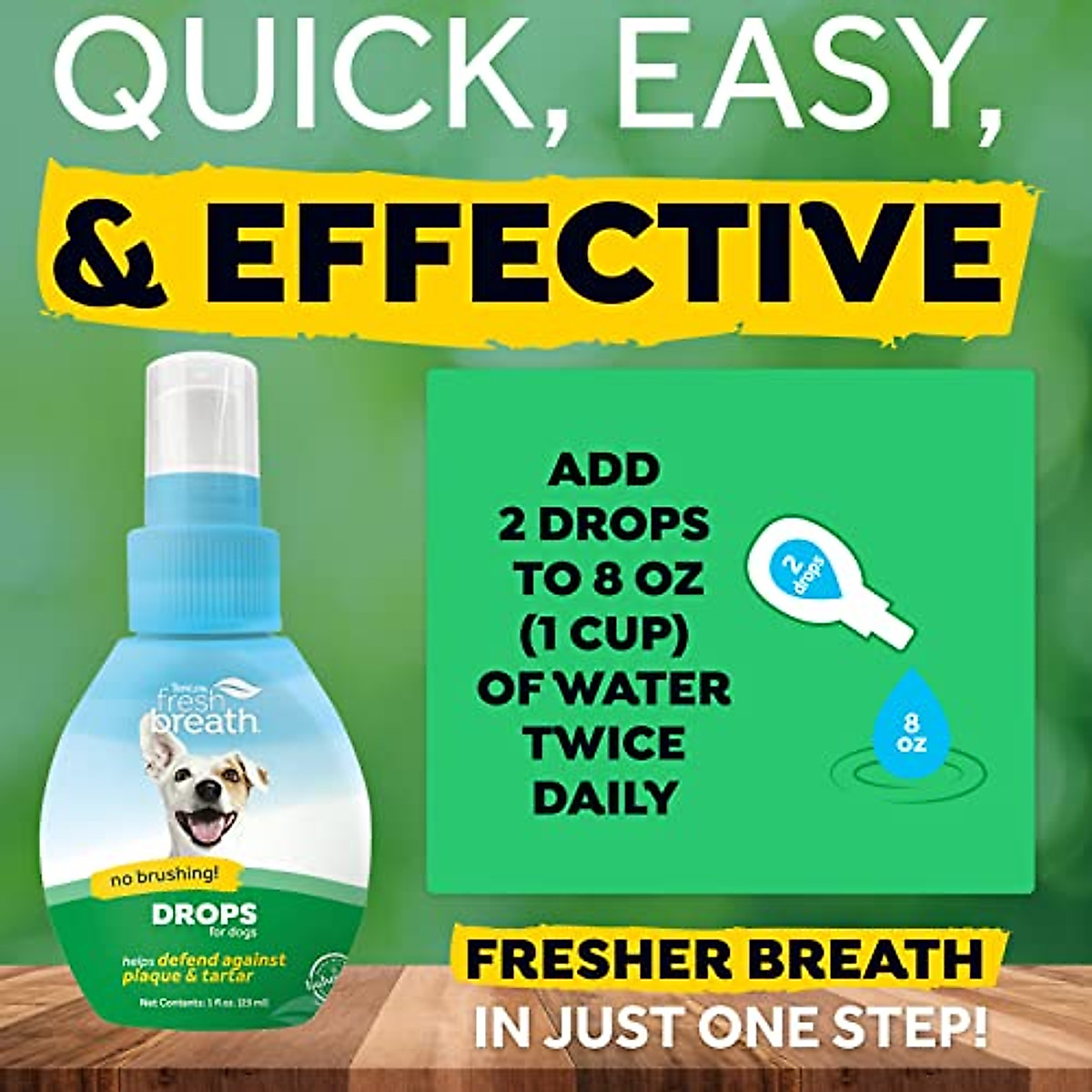 TropiClean Fresh Breath Drops for Dogs | Travel Ready Dog Breath Freshener Concentrated Water Additive Drops | Made in the USA | 2.2 oz.