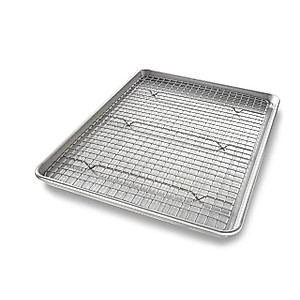 USA Pan Nonstick Quarter Sheet Pan Set of 2 and Half Sheet Baking Pan and Bakeable Nonstick Cooling Rack Set