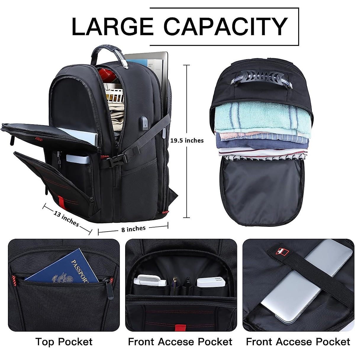 ANTERK Extra Large Backpack, Laptop Backpack, Travel Backpack, Durable TSA Water Resistant 17.3 Inch Carry on Backpack with USB Port, Anti Theft Business Computer Backpack Gifts for Men Women, Black