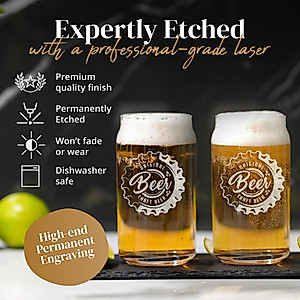 Custom 16oz Beer Can Glass with Your Custom Logo Design or Personalized Text - Permanent Laser Engraving - Wedding Favors, Corporate Gifts, Birthdays, Parties or Events