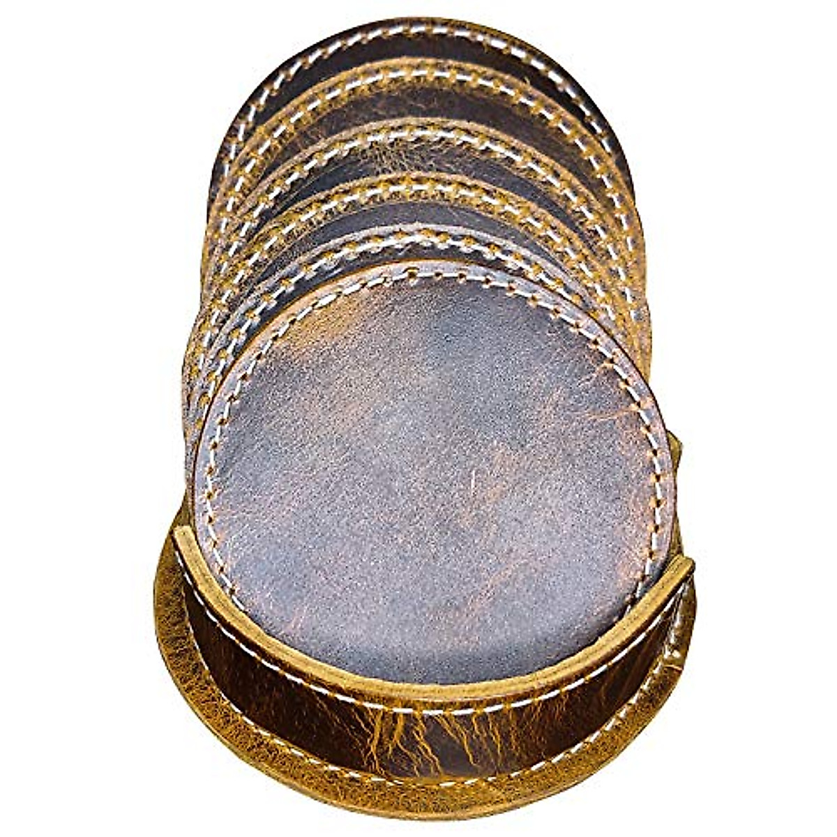 Rustic Town Leather Coasters for Drinks - Cup Coasters Coffee Table Kitchen Table Bar, Home & Office Gifts Handmade Drink Coasters