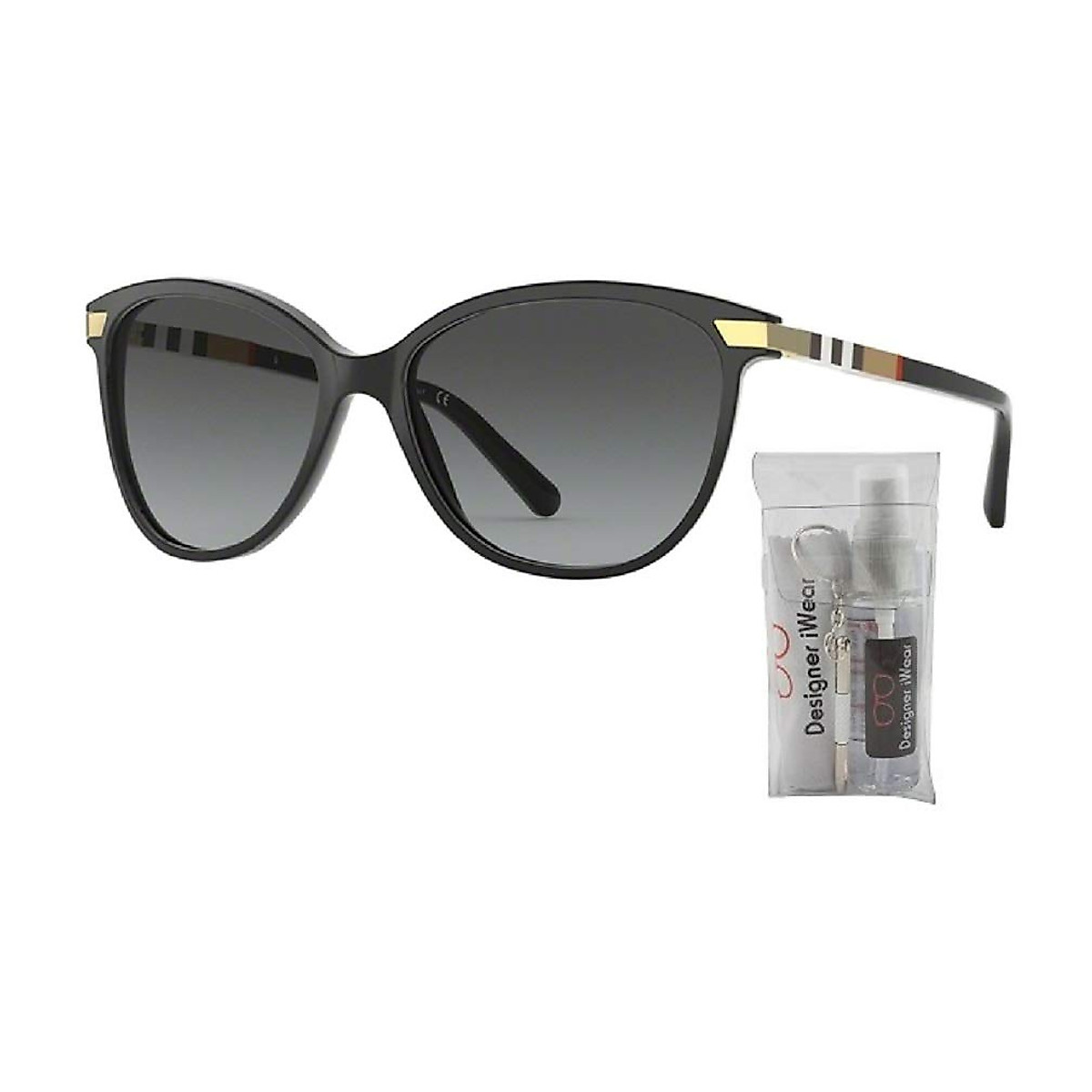 BURBERRY BE4216 3001T3 57M Black/Polarized Grey Gradient Cateye Sunglasses For Women+ BUNDLE With Designer iWear Eyewear Kit