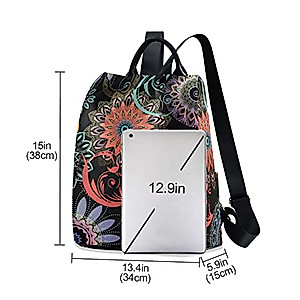 senya Women's Fashion Backpack Purses, Mandala Ethnic Indian Backpack Shoulder Bag for Women