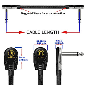 Diginex 6 Units - 8 Inch - Audioblast HQ-1-BRAID (Black)- Flexible - Dual Shielded (100%) - Instrument Effects Pedal Patch Cable w/ ¼ inch (6.35mm) Low-Profile, R/A Pancake TS Plugs & Protective Boot