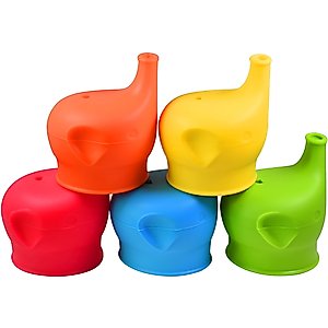 Yagote Silicone Sippy Cup Lids, 5 Packs Elephant Spill-Proof Sippy Cup for Babies, Toddlers and Kids