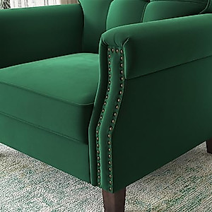 HONBAY Velvet Modern Accent Chair, Comfy Chair Armchair for Bedroom with Nailhead Arm Cozy Single Sofa Club Chair for Living Room Office, Green