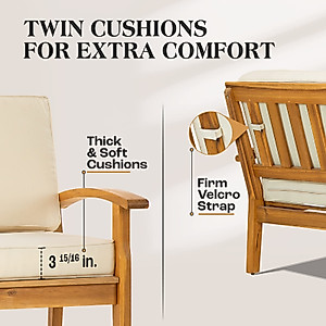 IDZO Patio Furniture Set Includes Laurent 800lbs Capacity Acacia Outdoor Loveseat + Laurent 500lbs Capacity Acacia Outdoor Club Chairs Set of 2