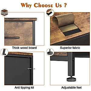 YaFiti 10 Drawer Dresser, Chest of Drawers for Bedroom, Fabric Dresser Drawers with Side Pockets, Hooks, Wooden Top and Sturdy Metal Frame for Living Room, Closet, Hallway, Nursery (Rustic Brown)