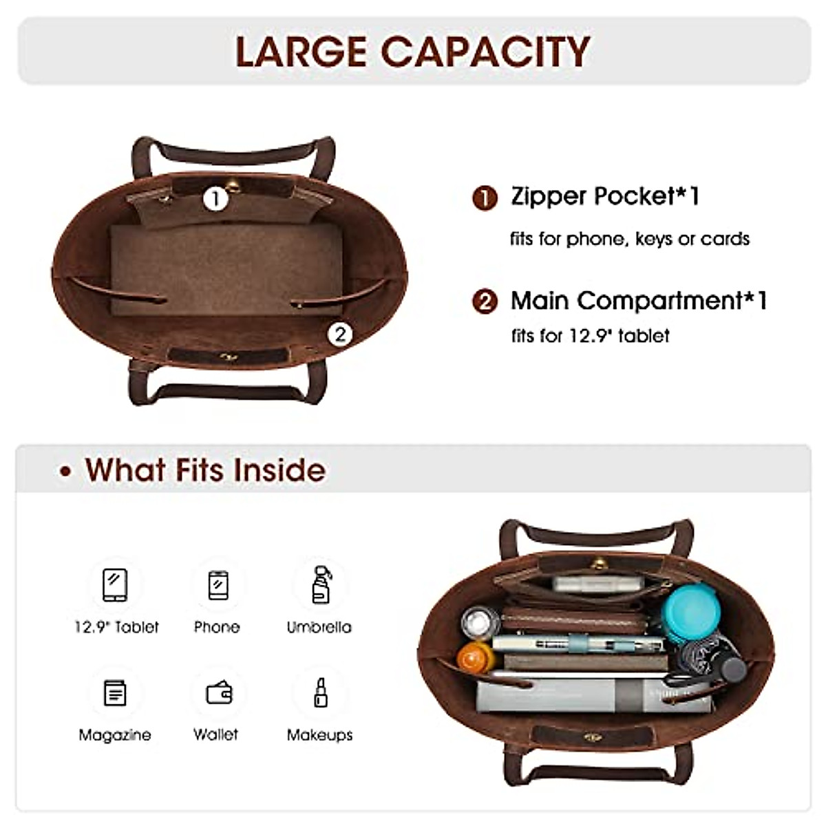 Kattee Genuine Leather Totes for Women Shoulder Bag Top Handle Satchel Purse Set 3pcs 3-in-1