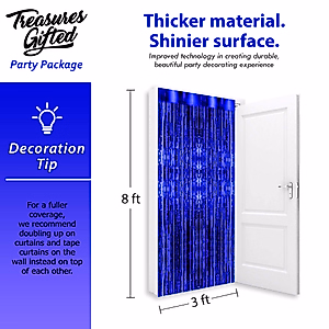 Royal Blue Foil Fringe Curtain 3 Ft x 8 Ft Pack of 2 Bridal and Baby Shower Mermaid Shark Sweet 16 Birthday Bachelorette Engagement Halloween Party Backdrop Decorations