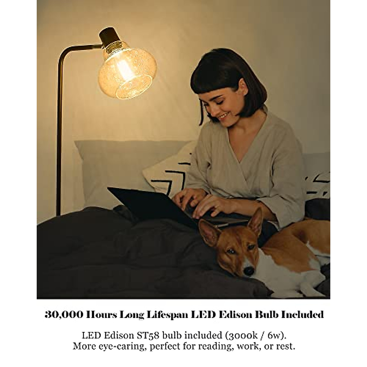 ELYONA Farmhouse Standing Light, Bubble Glass Tall Pole Lamp, Adjustable Industrial Floor Lamp for Bedroom Living Room Office, Edison 6W Bulb Included, Oil Rubbed Bronze Finish