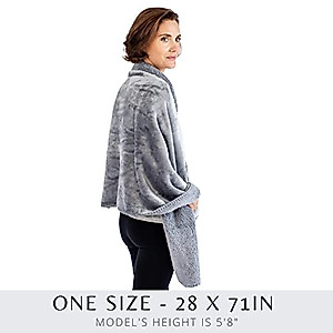 EzrAllora Grey Poncho Blanket for Women - No Sleeves - Fleece Wrap Shawl with Pockets - Wearable Throw Blanket - Warm Sherpa Throw - Lap Blanket -Gift for Mom and Grandma