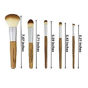 Bamboo Naturals Makeup Brushes, Natural Bamboo Handles, Includes Five Brushes: Powder Foundation and Liquid Foundation Brush, Eyeshadow Brush, Smudge Brush, Angled Eyeliner Brush, 11 x 1.3 x 7, 5 PC