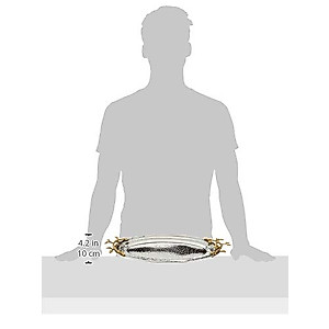 Elegance Golden Vine Hammered Stainless Steel Oval Tray, 16.5 by 10-Inch, Silver/Gold