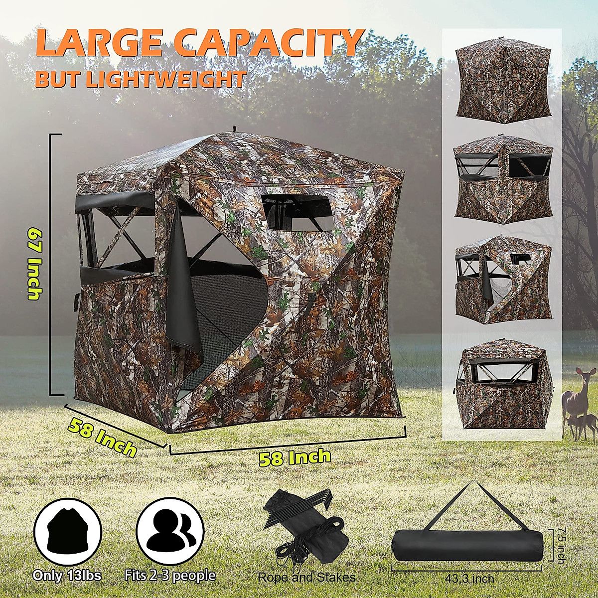Your Choice Hunting Blind 3 Person 270 Degree See Through Ground Blinds for Deer Hunting Turkey Hunting, Deer Blind Turkey Blind Pop Up Hunting Tent, Hunting Gear Hunting Accessories, Camouflage