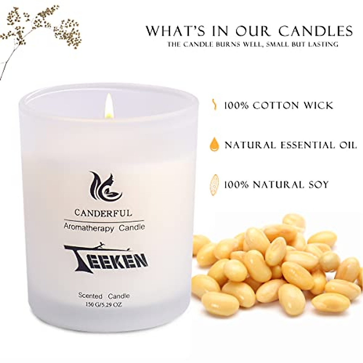 Teeken Candles for Home Scented, Sandalwood Candle Jar, 5.29oz/150g 100% Soy Candle & Simple Modern Style Frosted Jar Scented Candles Set for Perfect Birthday Gifts