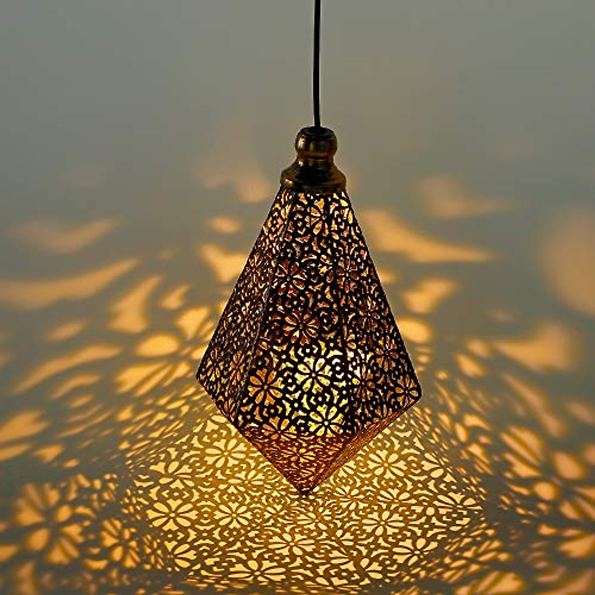 MAGGIFT 2 Pack Solar Hanging Lights, Solar Powered Retro Lantern with Handle, Warm White LED Christmas Garden Lights, Metal Diamond Shape Lamp Waterproof for Outdoor for Yard Tree Fence Patio