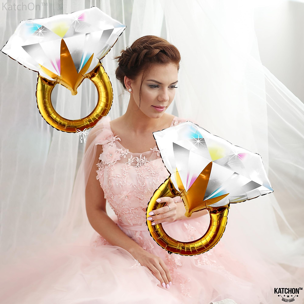 KatchOn, Cute Diamond Ring Balloon - 26 Inch, 2 Piece | Bachelorette Party Decorations | Ring Balloons Bachelorette, Engagement Party Decorations | Engagement Ring Balloon, Bridal Shower Decorations