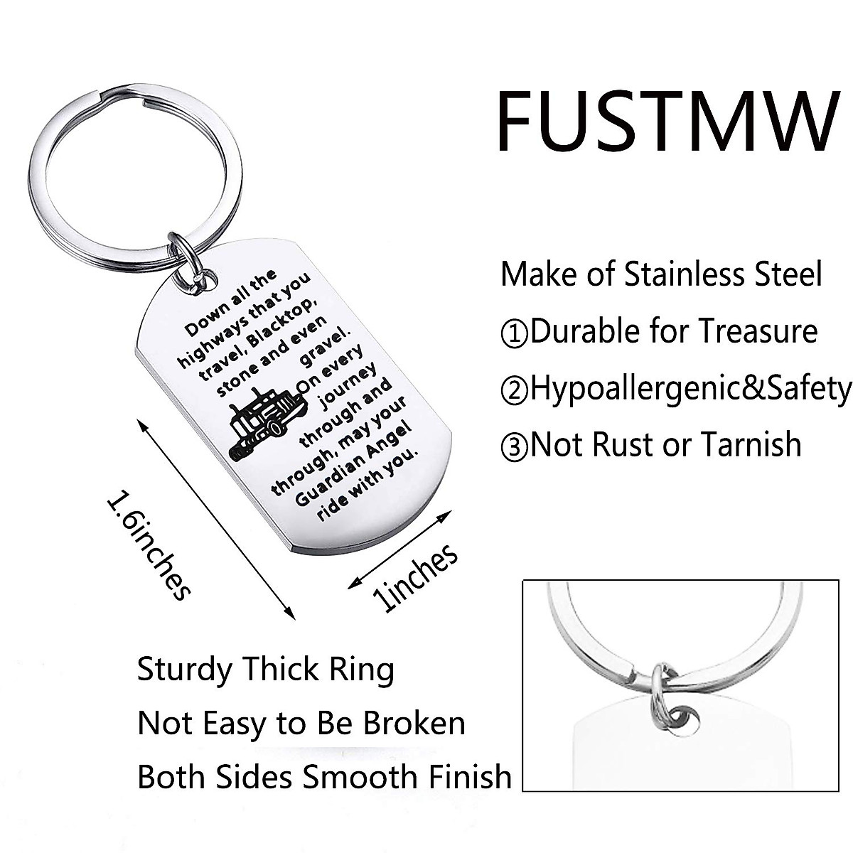 FUSTMW Truck Driver Gifts Keychain May Your Guardian Angel Ride with You Drive Safe Key Chain Long Distance Relationship Gift for Trucker Wife Couple Gifts for Him (Truck Keychain)