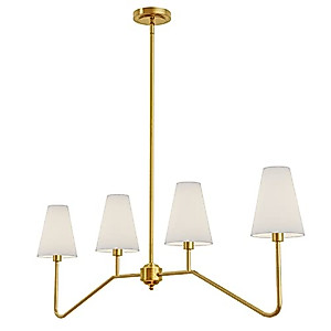 Electro bp;47" W 4-Light Linear Kitchen Island Lighting Fixture Classic Chandeliers Polished Gold with White Linen Shades 160W