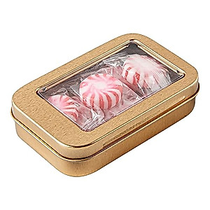 Restaurantware RW Base 4.5 Ounce Rectangular Tin Containers 10 Durable Tin Boxes With Lids - Clear Window Lids Rounded Edges Gold Tin Storage Containers Customizable Fits Mints Or Pills