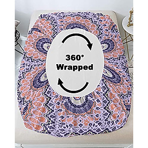 Fitted Sheet Twin XL Size Bed Sheets with Deep Pocket,Indian Mandala Abstract Floral Brushed Microfiber Hotel Bed Sheet with Pillow Case,Ethnic Style Circle Line Block Mattress Cover with Elastic