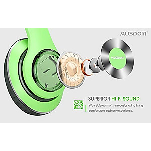 AUSDOM Lightweight Over-Ear Wired HiFi Stereo Headphones with Built-in Mic Comfortable Leather Earphones Noise Isolating Adjustable Deep Bass for iPhone iPod iPad Macbook MP3 Smartphones Laptop- Green