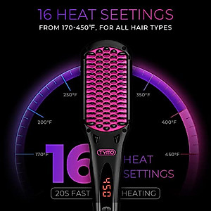 TYMO lonic Hair Straightener Brush | Enhanced Straightening Brush with 16 Temps | Anti Frizz Hot Brush to Smooth Hair | Anti-Scald Safety Design & Easy to Use for Women | Dual Voltage for Travel