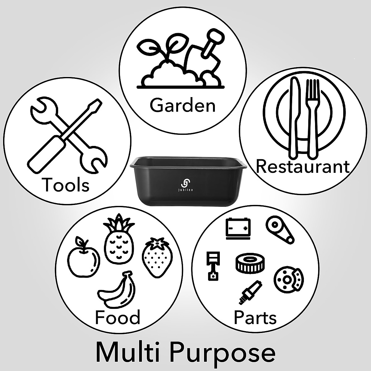 Jubilee 4-Pk Plastic Storage Bin, Bus Utility Tub - Heavy Duty Commercial Dishwashing Box for Restaurant Kitchen Organization and Storage, 11L Black