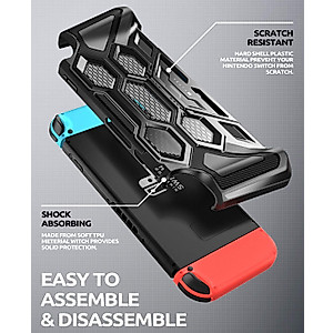 Mumba Protective Case for Nintendo Switch, [Battle Series] Heavy Duty Grip Cover for Nintendo Switch Console with Comfort Padded Hand Grips and Kickstand (Black)