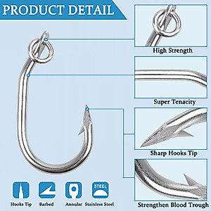 Circle Ringed Hooks, 10Pcs Fishing Hooks Saltwater Heavy Duty Big Game Hook for Tuna, Heavy Tackle Fishing Hook with Action Ring