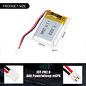 AKZYTUE 3.7V 120mAh 302030 Lipo Battery Rechargeable Lithium Polymer ion Battery Pack with JST Connector