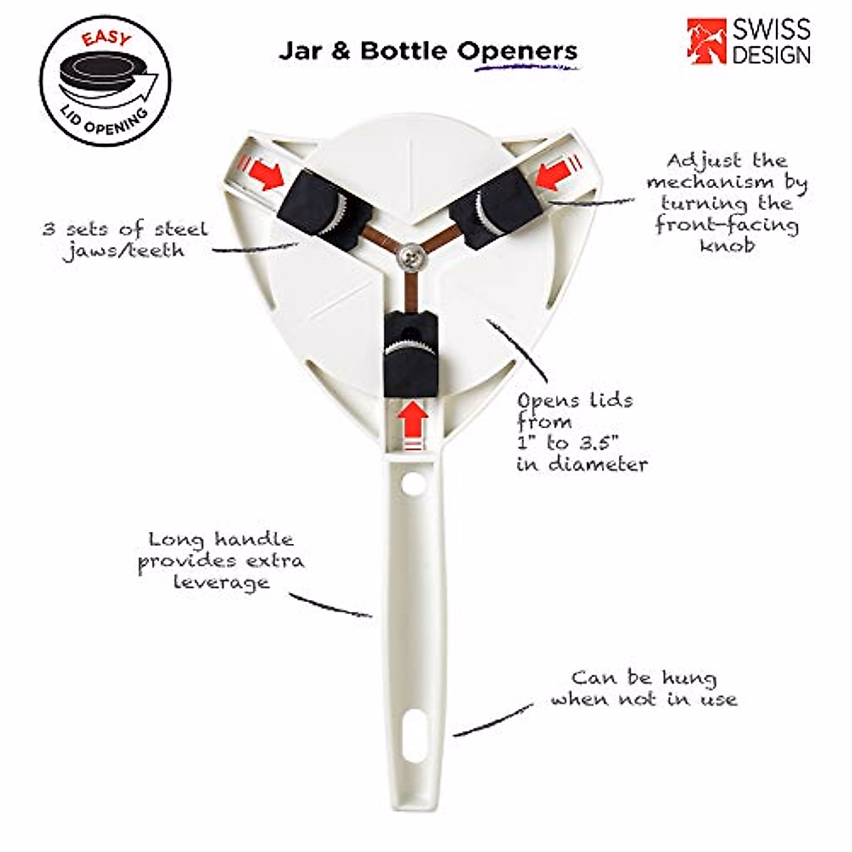 KUHN RIKON Auto Safety LidLifter/Can Opener with Ring Pull, 8 x 2.5 x 2.75 inches, Black & Strain-Free Gripper Opener for Jars and Bottles, 10 x 5 x 2.25 inches, White