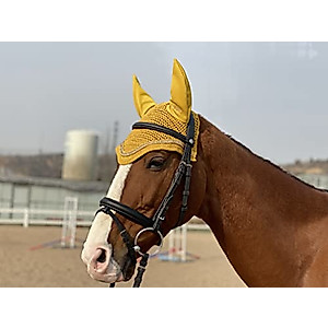 TGW RIDING Horse Ear Bonnet/Net/Hat/Horse Hood/Mask Horse Veil Horse Ear Bonnet (Full, Yellow)