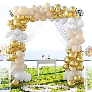 NEBURORA White Sand Gold Balloons Garland Arch Kit 60pcs 12inch Sand White and Metallic Gold Balloon Kit for Birthday Anniversary Celebrations and Boho Wedding Party