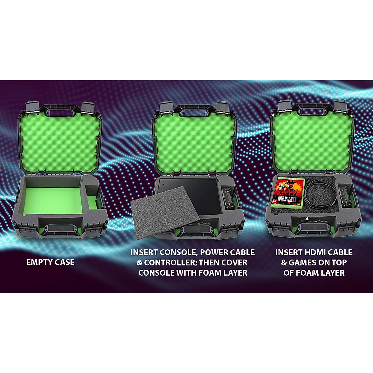 CASEMATIX Green Travel Case Compatible with Xbox One X 1TB Enhanced 4k HDR Gaming Console, Controller, Cables and Games with Impact Resistant Shell