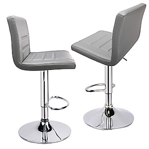 Leopard Bar Stools Set of 2, Modern Adjustable Bar Stool with Back, Straight Line Swivel Barstool (Light Grey)