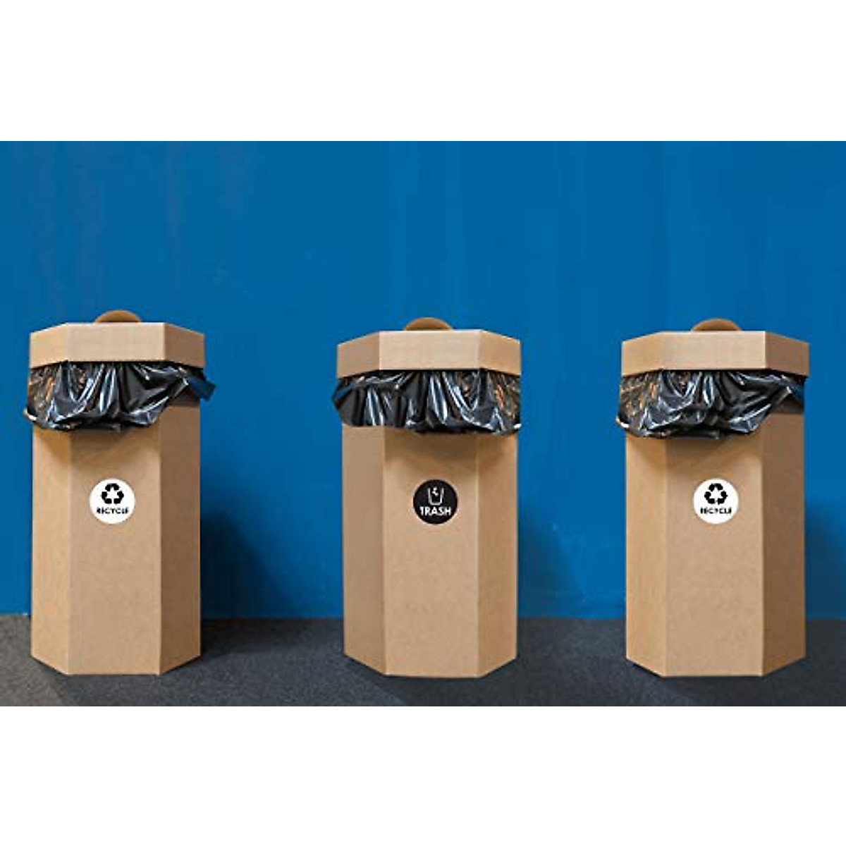Recycle and Trash Can Sticker - 4"x4" Black & White Round Label 4 Pack Set - Organize Kitchen & Office Disposal Bins (Pixelverse Design)