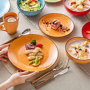 vancasso Navia Dinnerware Set 16 pieces Colorful Set for 4 Stoneware Spray Spot Patterned Service Dish with Dinner Plates, Salad Plates, Bowls, Mugs - Colorful