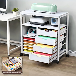 TC-HOMENY Craft Organizer Storage Cart, Rolling Cart Organizer, Vinyl Roll Holder and Cutting Machine Storage Cabinet, Craft Cart with Drawers for Craft Room Organizer 32" W x 16" D x 34" H