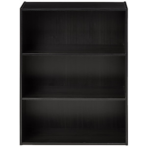 Furinno Jaya Simple Home 3-Tier Adjustable Shelf Bookcase, Black Pasir 3-Tier Open Shelf Bookcase, Espresso