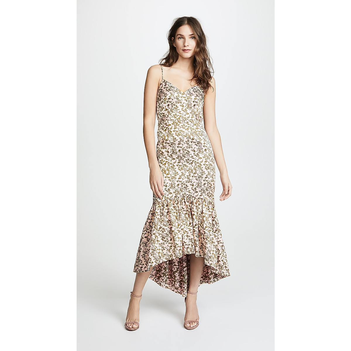 Jill Jill Stuart Women's Floral Jacquard midi Dress with Side Cutouts, Blush/Olive Multi, 0