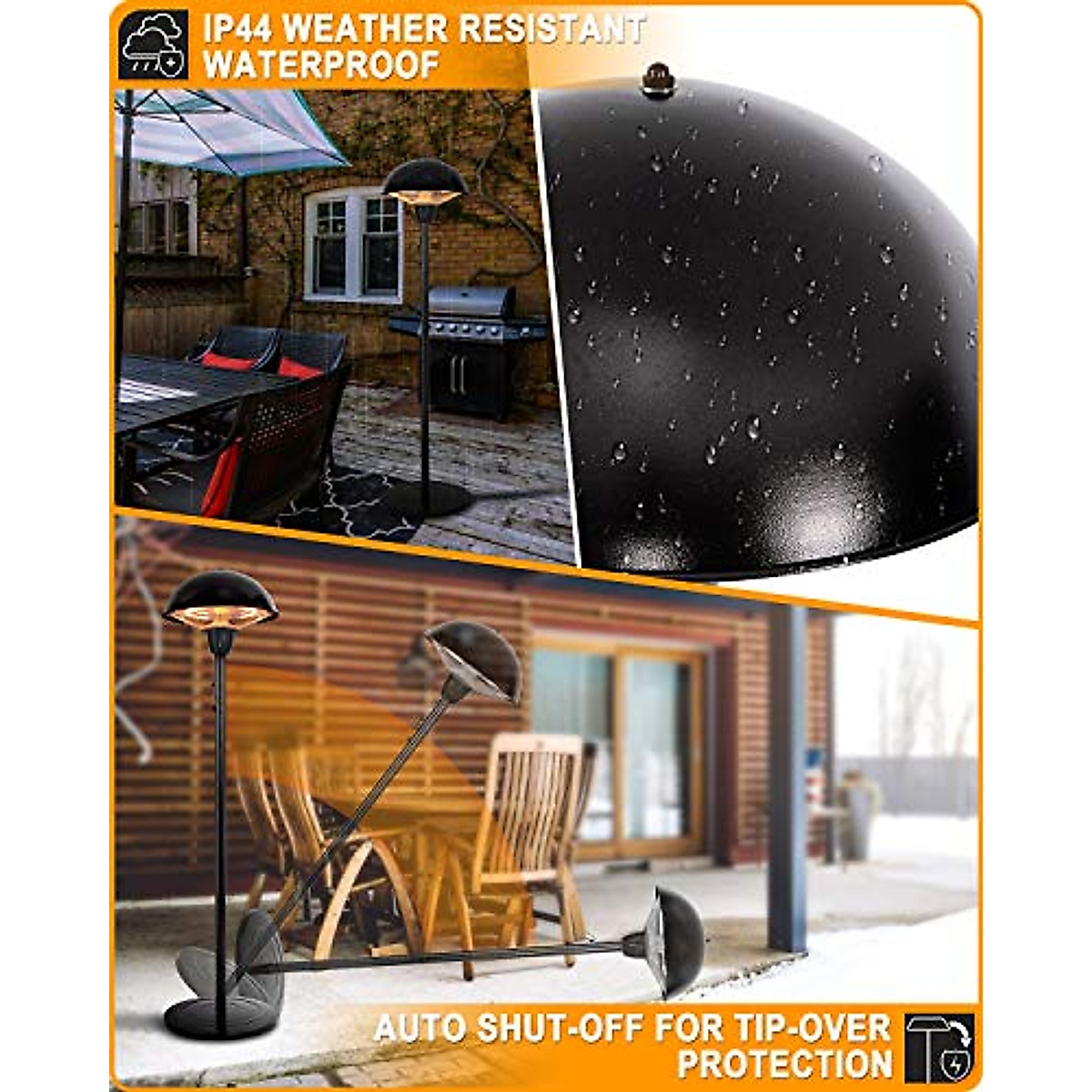 Star Patio Outdoor Heater, Outdoor Heater, 1500W Infrared Heater with Dome Shape and Hammered Bronze Finish, Adjustable Height Outdoor Heater, STP1566-B-S-N1