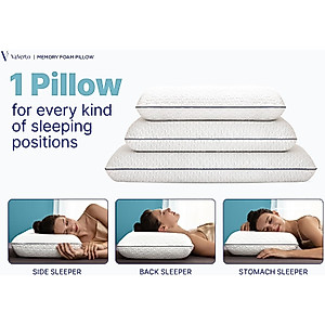 Vaverto Gel Memory Foam Pillow - Queen Size - Ventilated, Premium Bed Pillow with Washable and Bamboo Pillow Cover, Cooling, Orthopedic Sleeping, Side and Back Sleepers - College Dorm Room Essentials