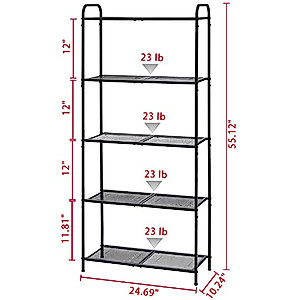 Tajsoon 5-Tier Storage Rack, Metal Shelving Unit Storage Shelves, Multipurpose Shelf Display Rack for Living Room, Kitchen, Bathroom, Balcony, Americano/Black
