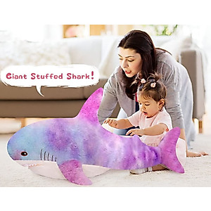 AFYBL 39.4 inch Shark Giant Stuffed Animal Toy, Wildlife, Soft Polyester Fabric, Beautiful Shark Markings, Handcrafted Kids Huggable Pillow for Pretend Play, Travel, Nap Time (Purple)