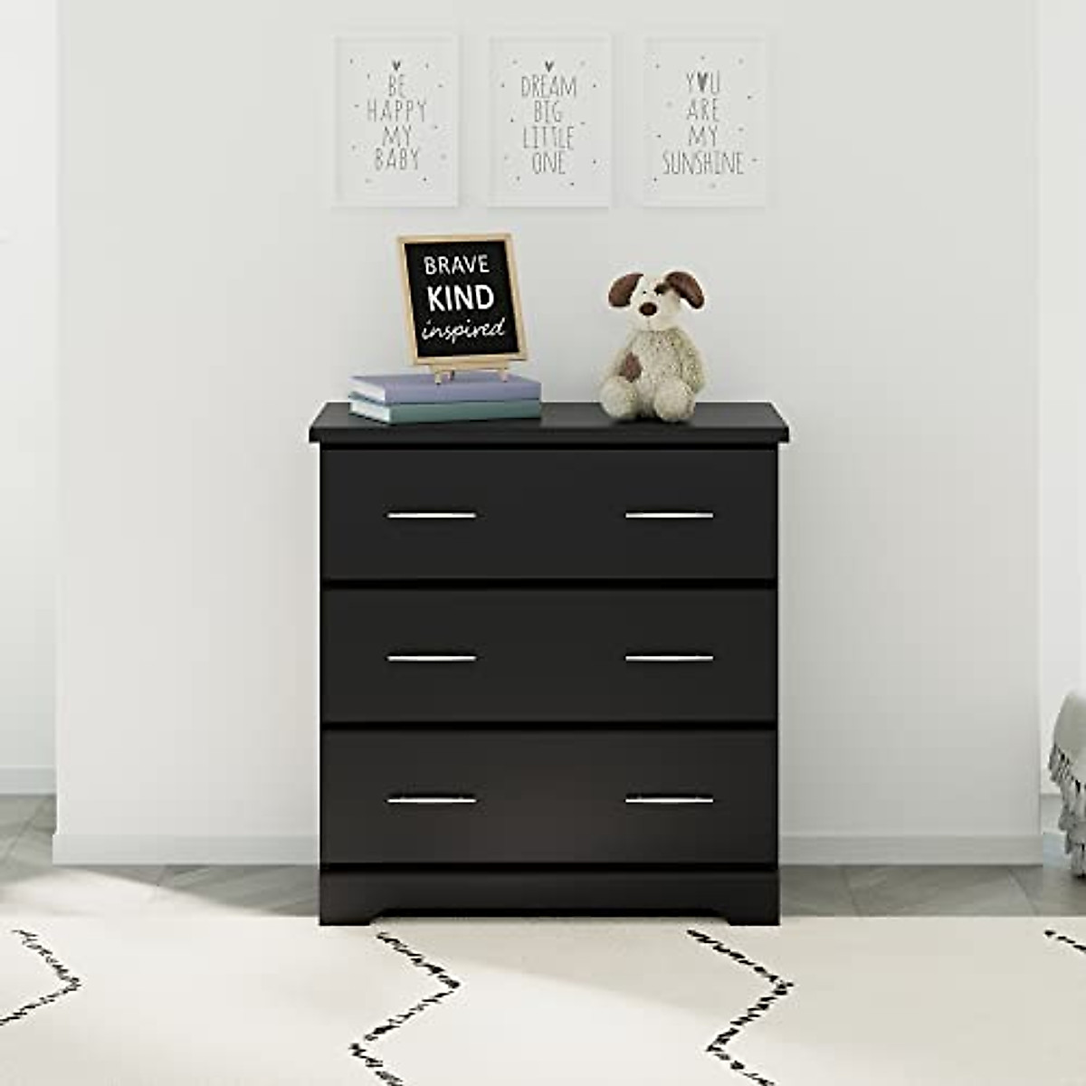 STORK CRAFT Brookside 3 Drawer Dresser (Black) – Baby and Kids Bedroom Organizer, Nursery Chest, Storage Dresser With Drawers, Universal Design